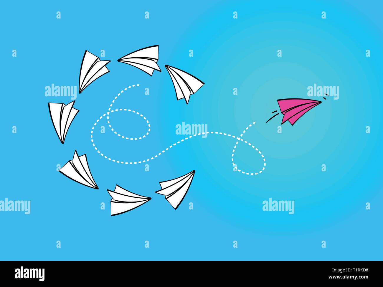 Leadership concept with red paper plane leading white paper planes on ...