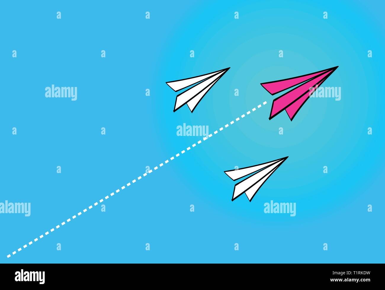 Leadership concept with red paper plane leading white paper planes on ...