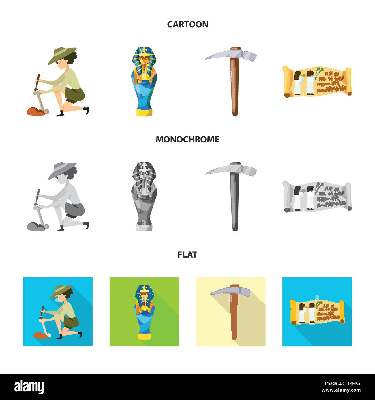 archaeologist,sarcophagus,pickaxe,scroll,girl,pharaoh,pick,papyrus ...