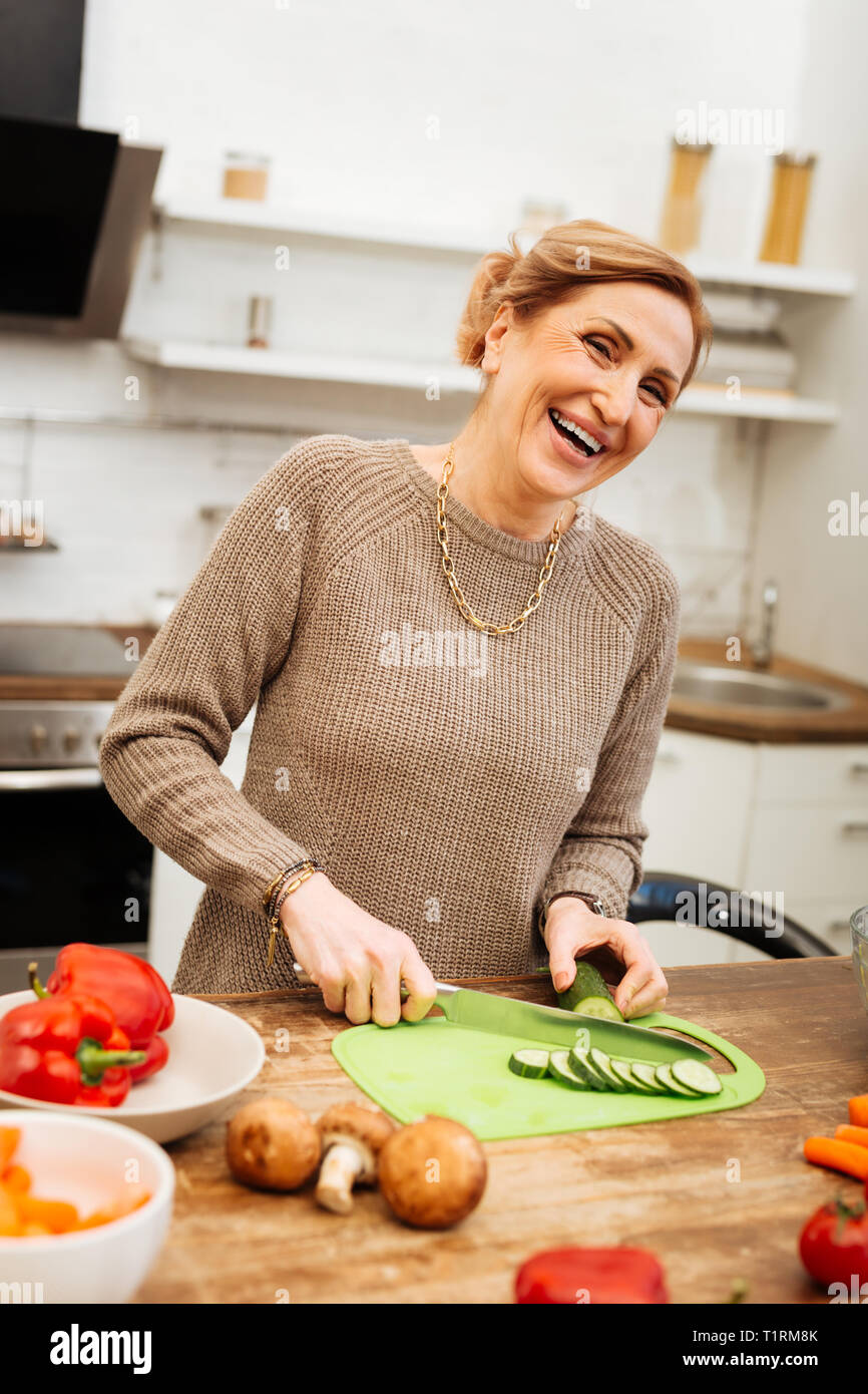 Cheerful good-looking woman being extremely happy and positive Stock ...