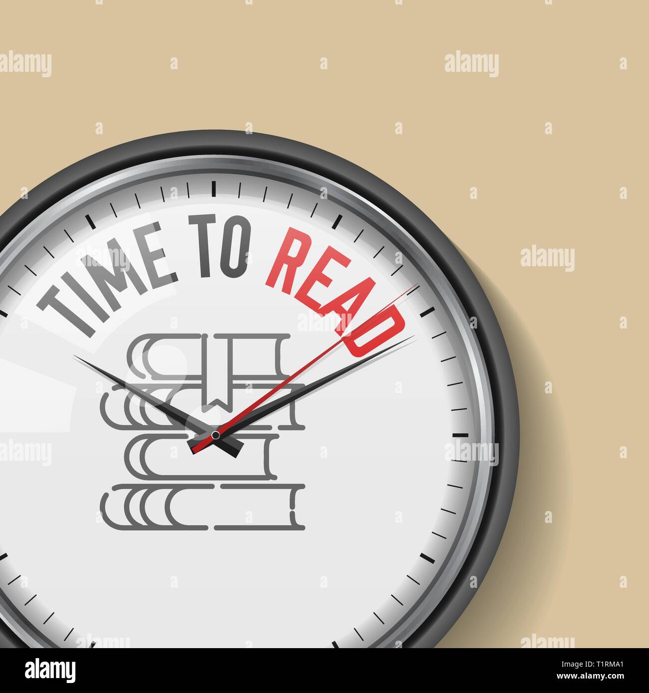 Time to Read. White Vector Clock with Motivational Slogan. Analog Metal ...