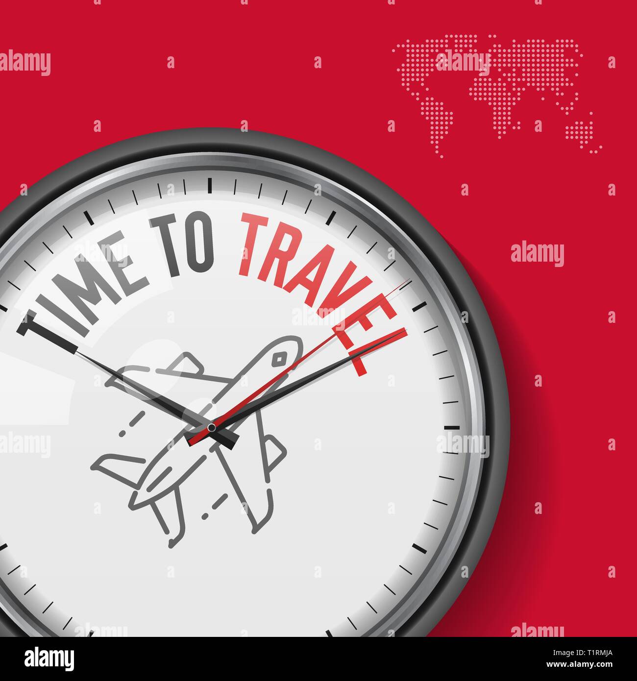 Time to Travel. White Vector Clock with Motivational Slogan. Analog ...