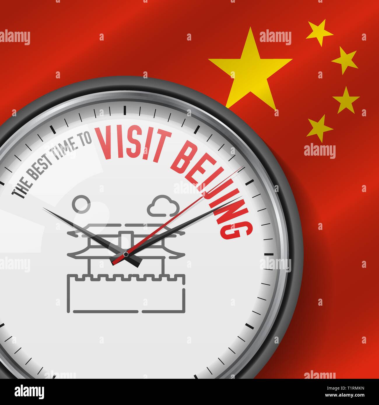 The Best Time for Visit Beijing. Vector Clock with Slogan. Chinese Flag ...