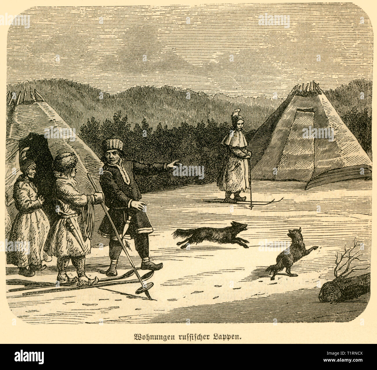 Russia, Northwestern, Karelian, accommodations (lavvus) of Russian Sami ...