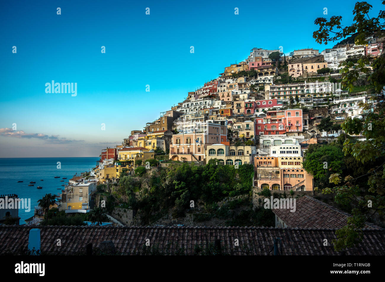 Panorama of beautiful coastal town - Positano by Amalfi Coast in Italy ...