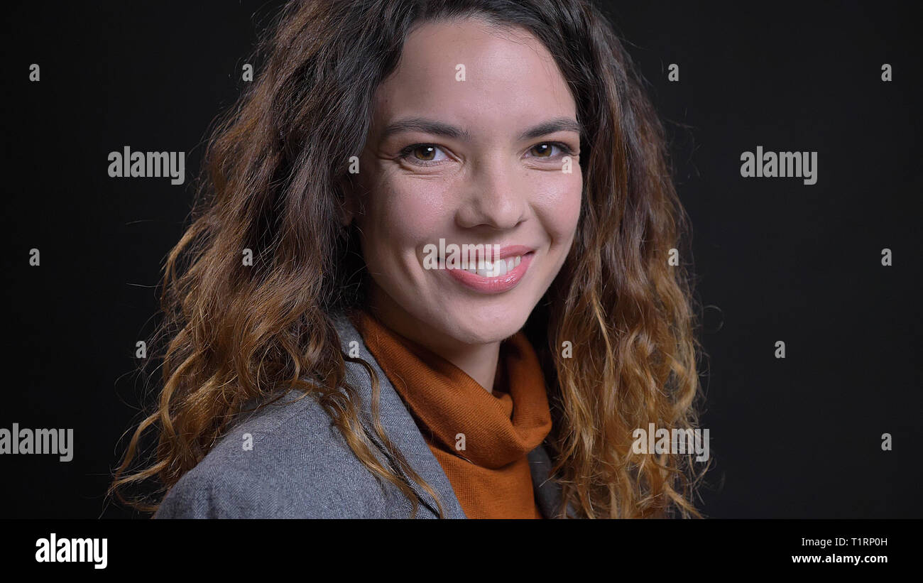 Closeup Shoot Of Young Attractive Caucasian Female Face With Brunette