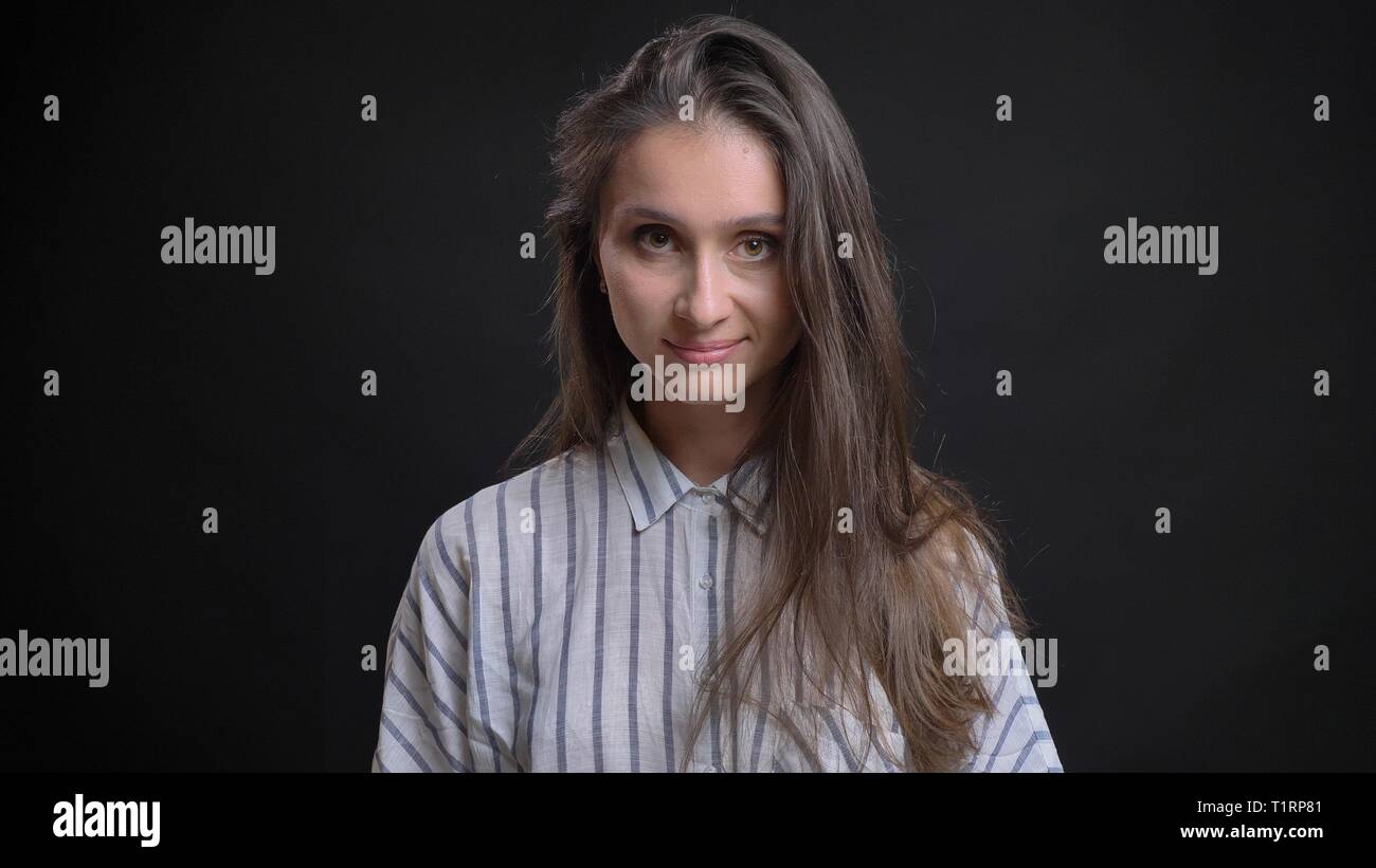 Closeup Shoot Of Young Cute Caucasian Female Looking At Camera And