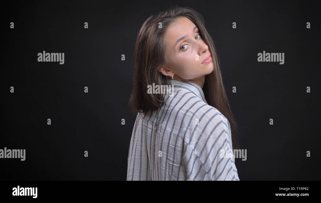 Closeup shoot of young attractive caucasian female fashion model posing ...