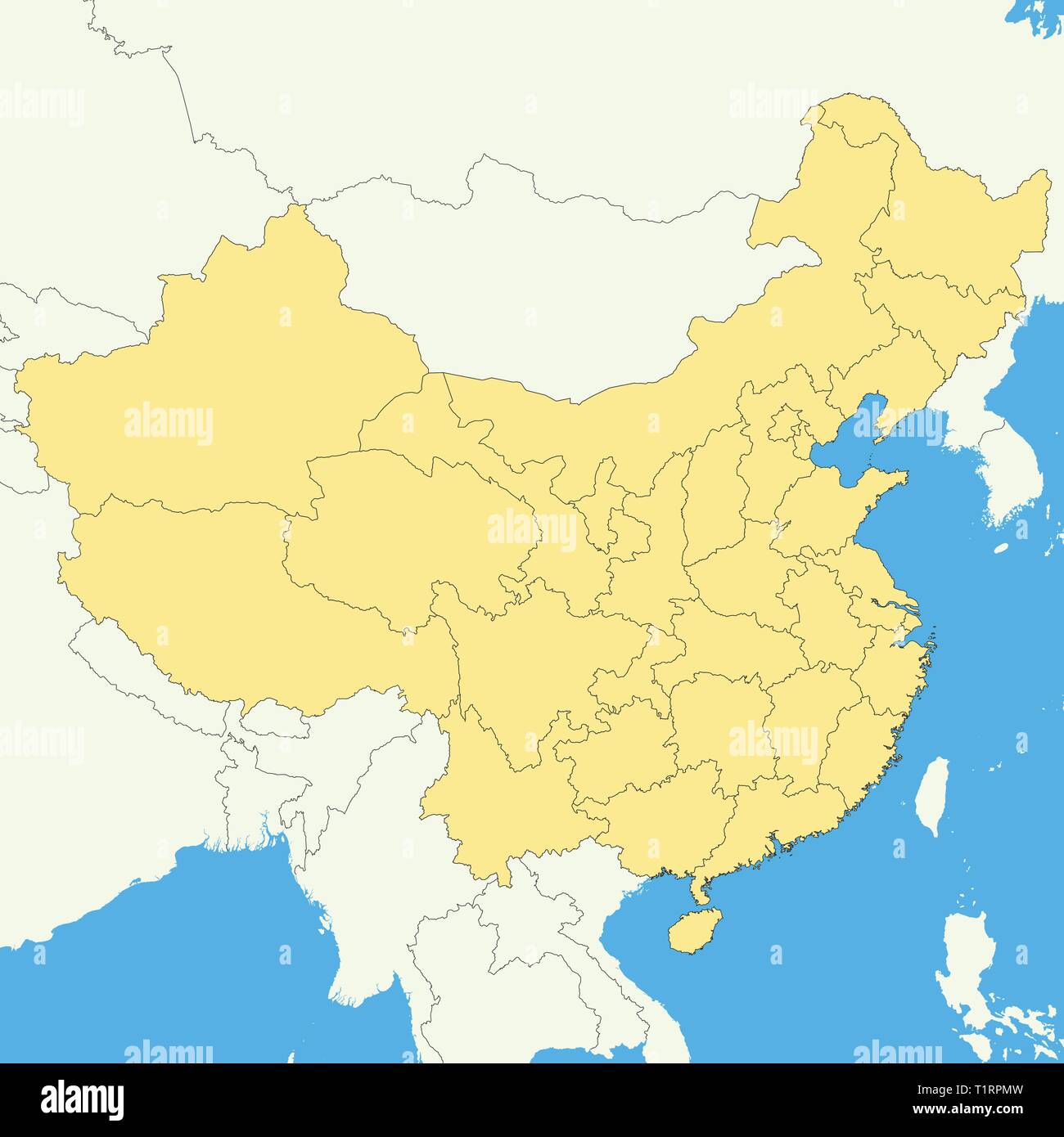 High quality map of China with borders of the regions Stock Vector ...