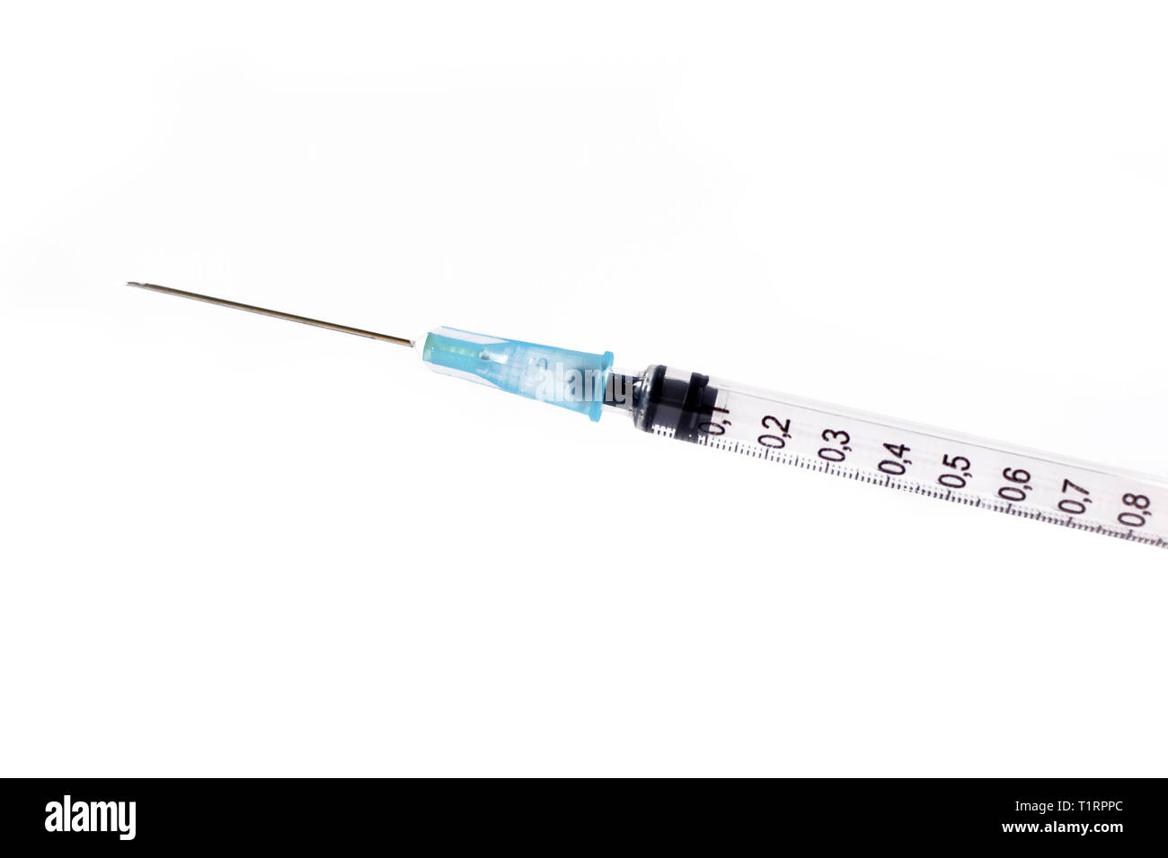 Transparent medical syringe with milliliter markings and sharp needle ...