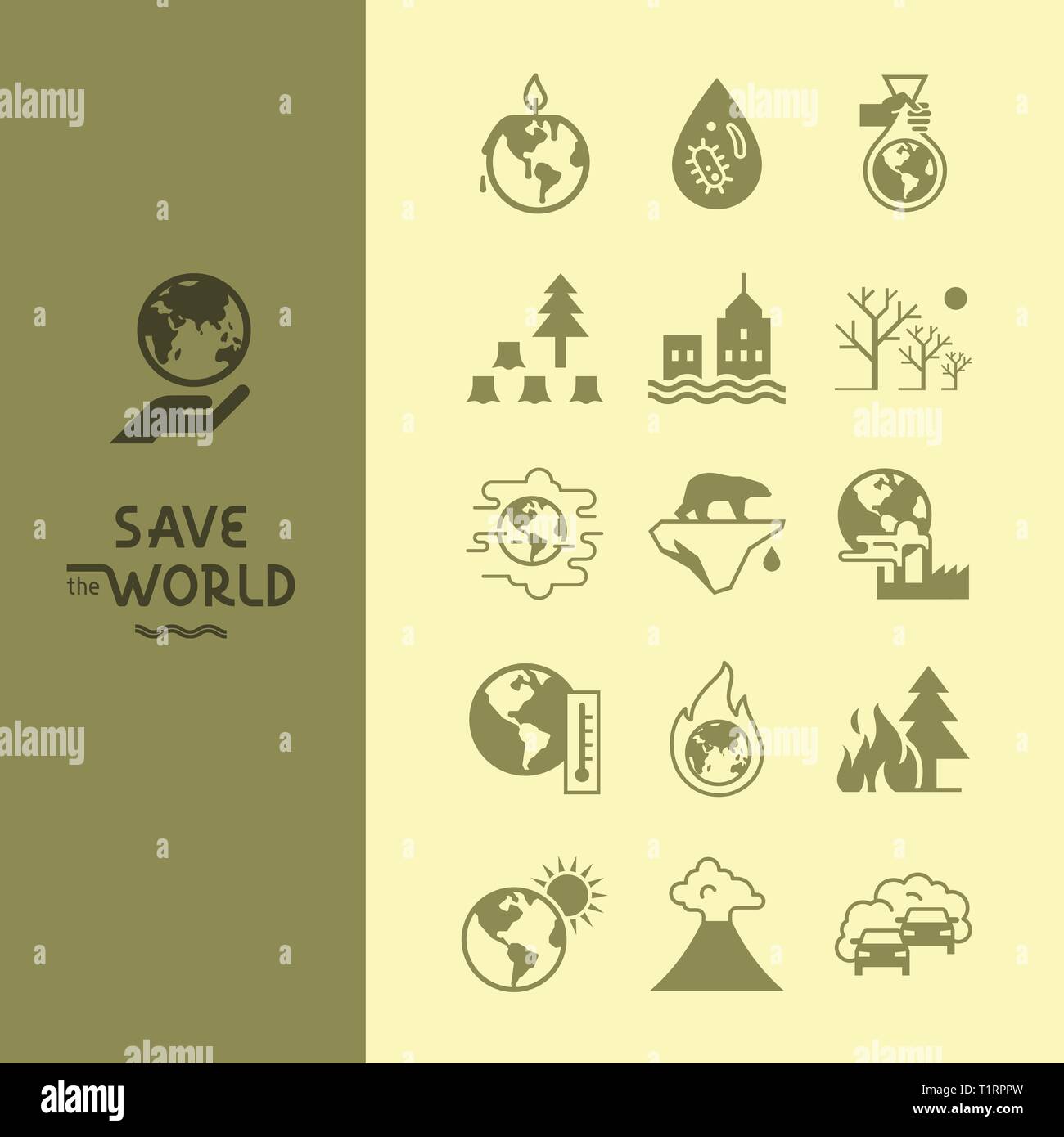 Save the World flat style icon set with lettering. Different variants ...