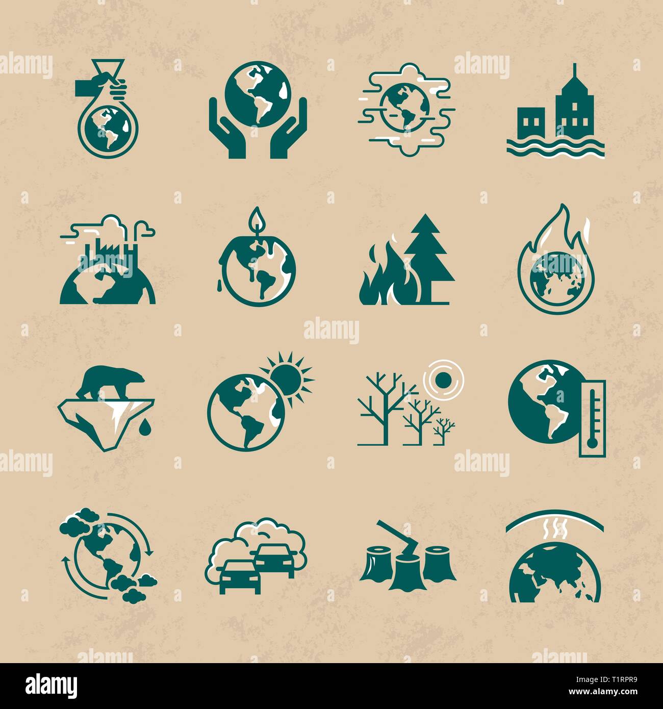 Different variants of environmental icons in flat style isolated on ...