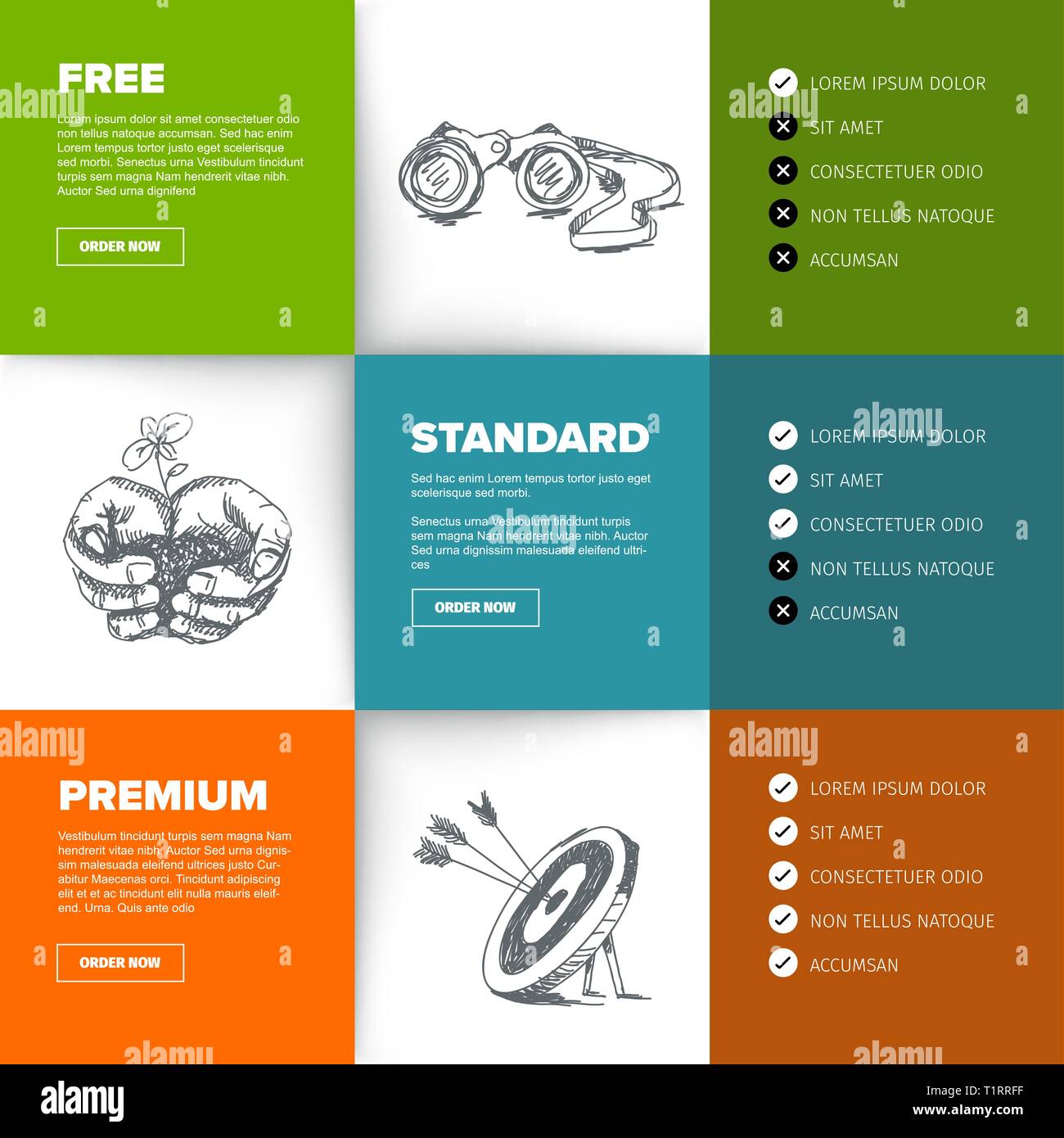 Product / service price comparison table with content squares and nice ...