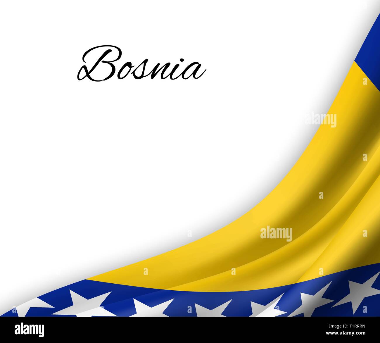 waving flag of Bosnia on white background. Template for independence ...