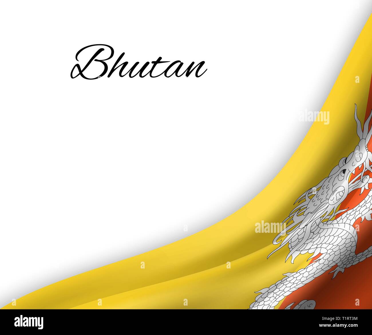waving flag of Bhutan on white background. Template for independence ...