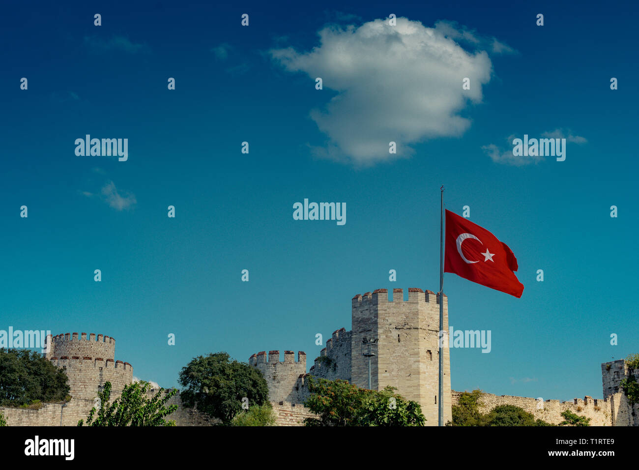 The ancient city walls of Constantinople in Istanbul, Turkey Stock ...