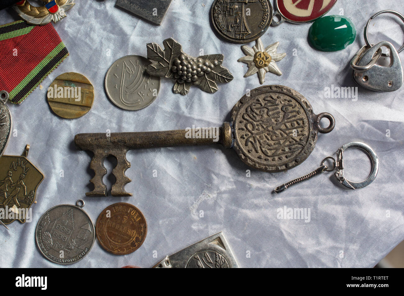 Retro styled color decorativel key made of metal Stock Photo - Alamy