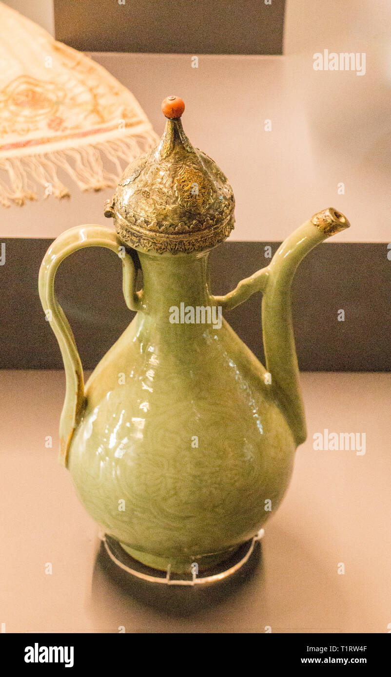 Very old style clay ewer water jar in view Stock Photo - Alamy