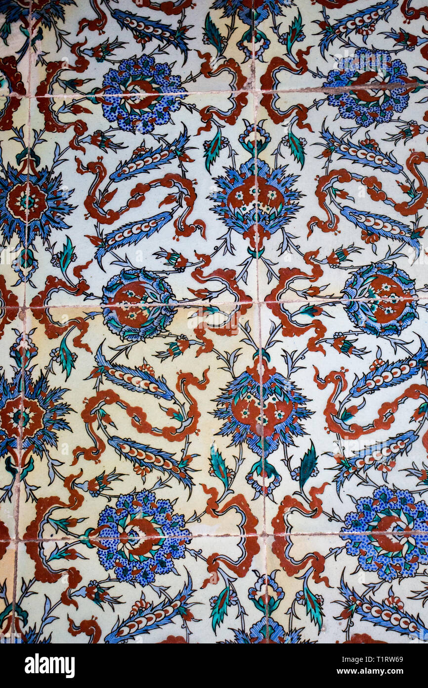 Ottoman ancient Handmade Turkish Tiles with floral patterns Stock Photo ...