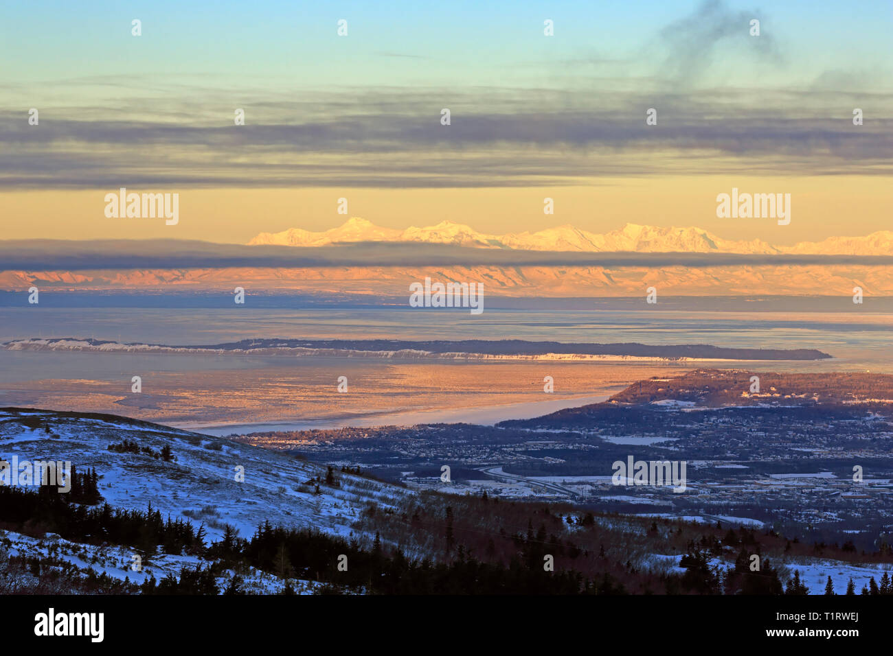 Sunrise view from above Anchorage, Alaska Stock Photo - Alamy