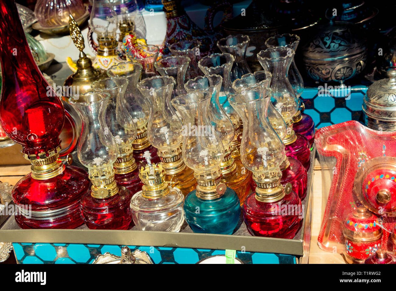 Old retro style lantern made of glassl in hand Stock Photo - Alamy