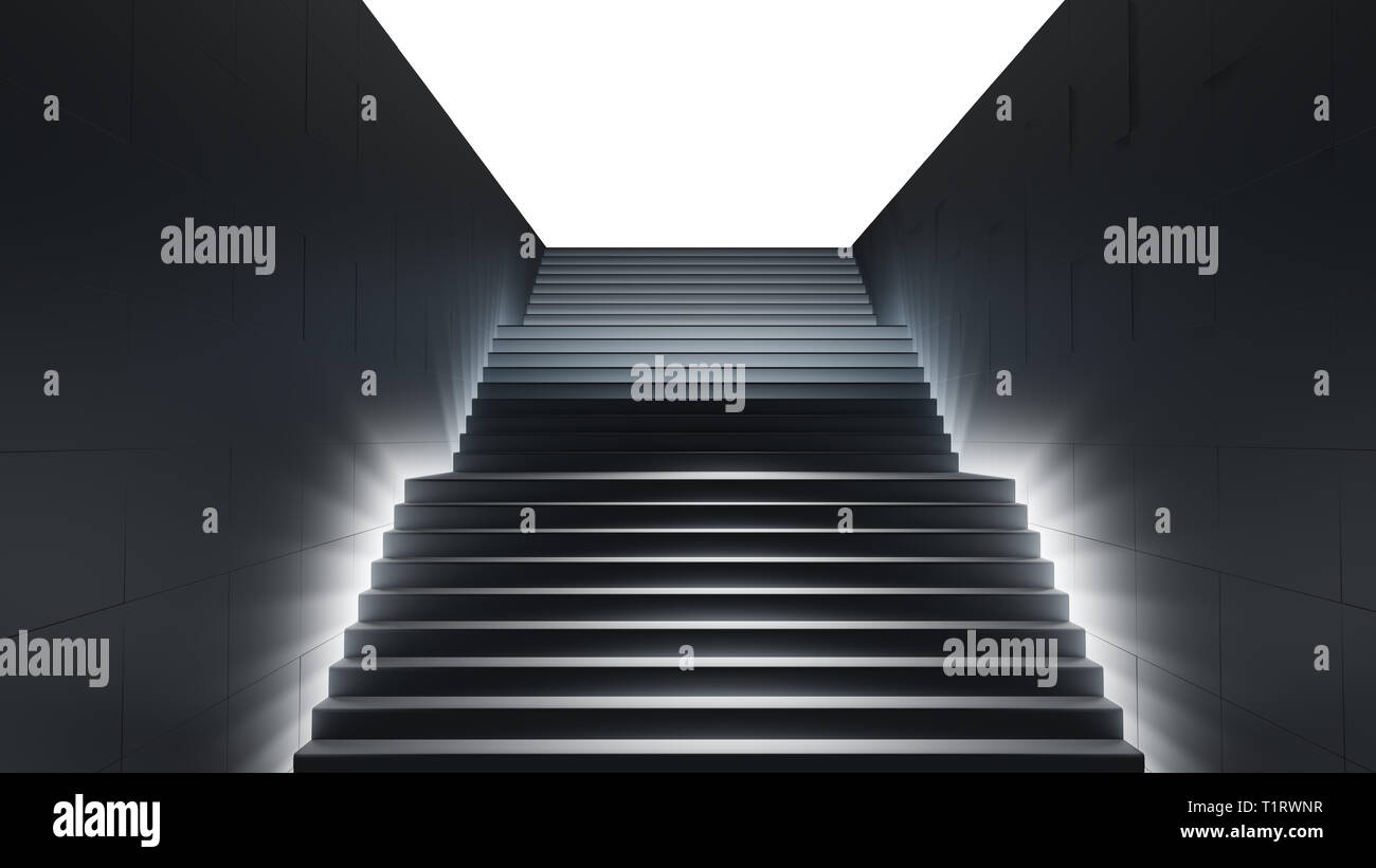 Dark stair with light. 3D illustration Stock Photo - Alamy