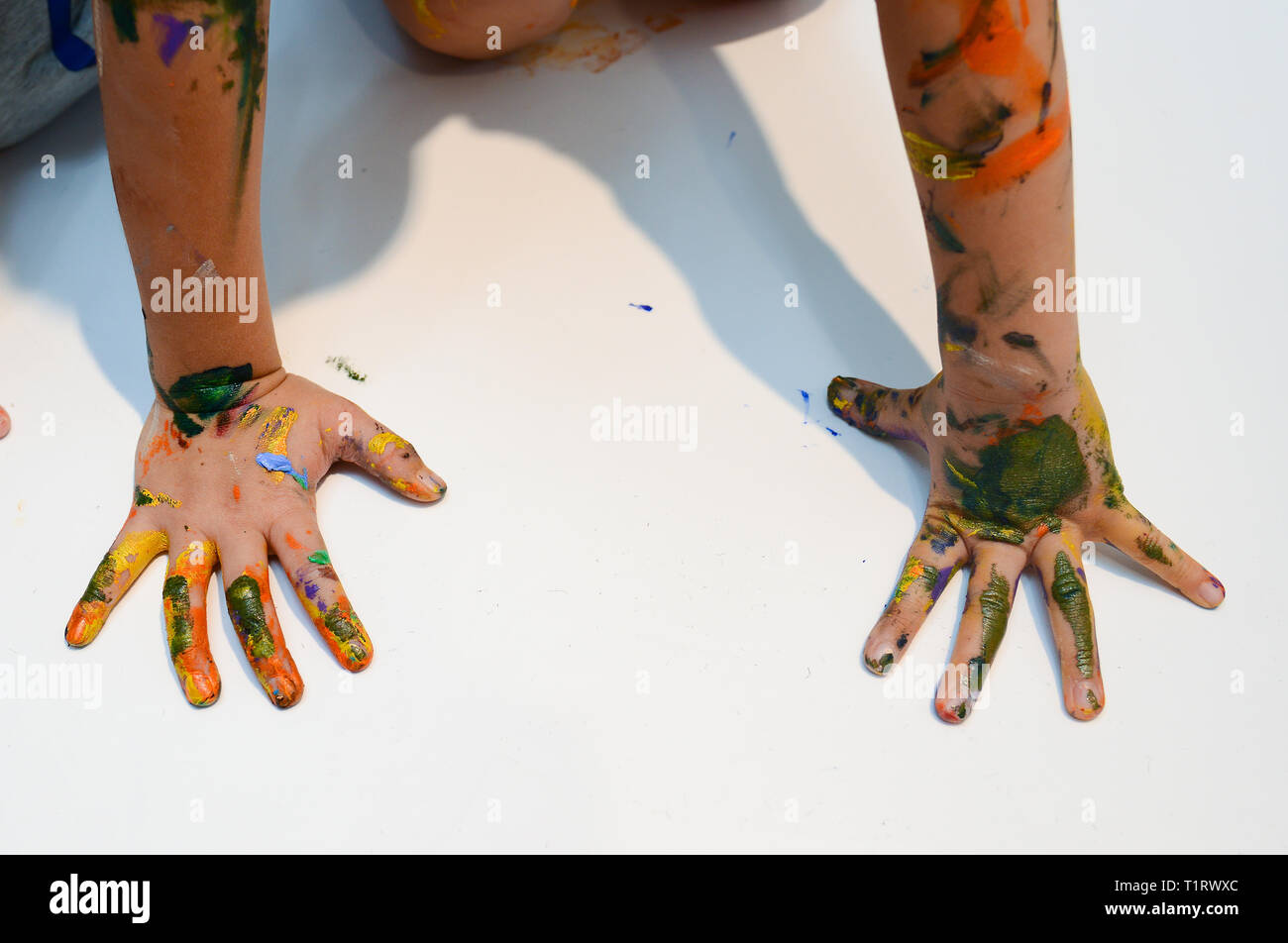 kids hands with colorful paints Stock Photo - Alamy
