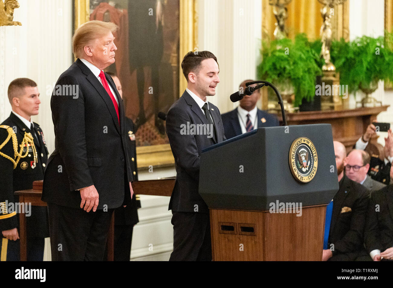 Trevor Oliver seen speaking during the Medal of Honour Ceremony being ...
