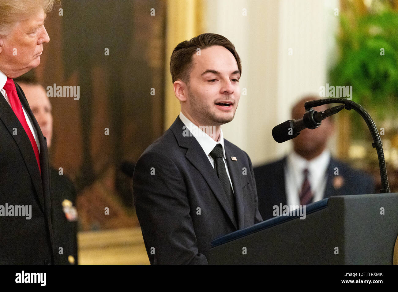 Trevor Oliver seen speaking during the Medal of Honour Ceremony being ...