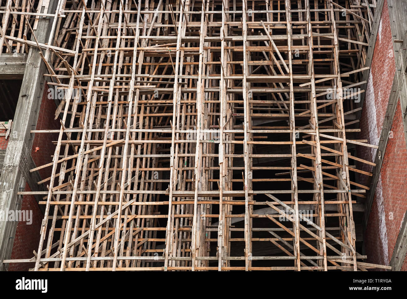 Block of flats is under construction, concrete facade fragment with ...
