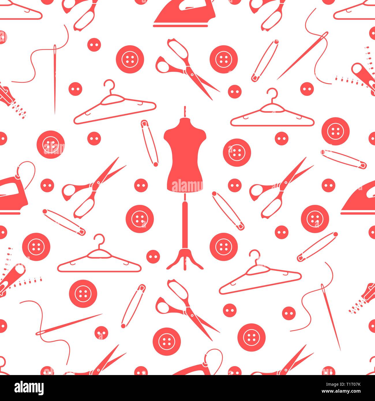 Vector seamless pattern with tools and accessories for sewing. Template ...