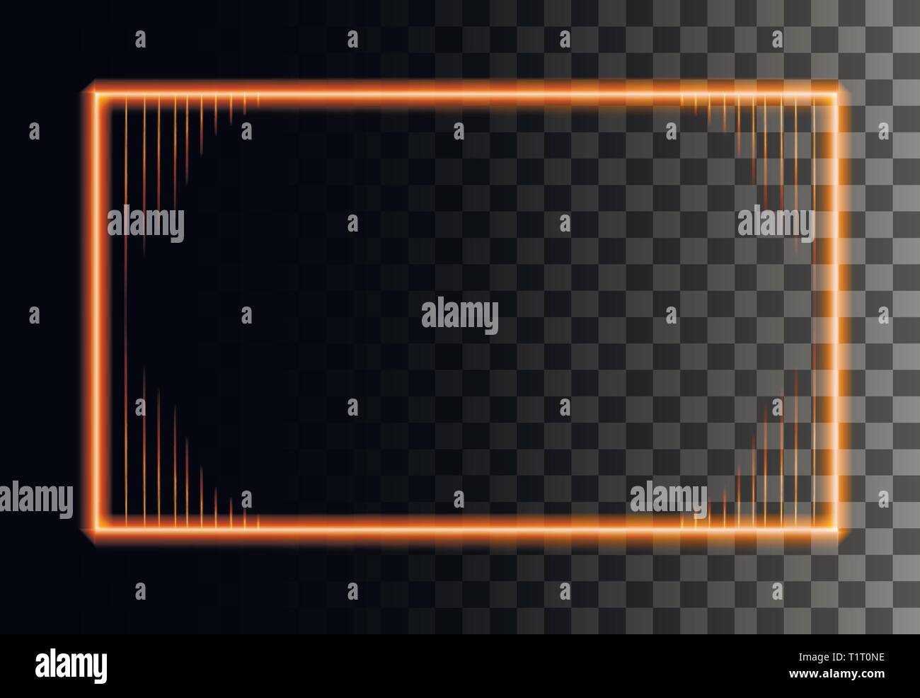 Neon style abstract rectangular frame. Orange effect frame. Glittering ...