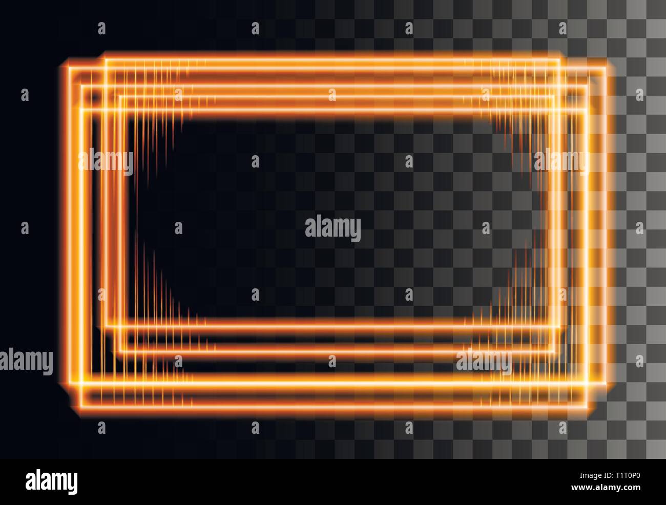 Neon style abstract rectangular frame. Yellow effect frame. Glittering ...