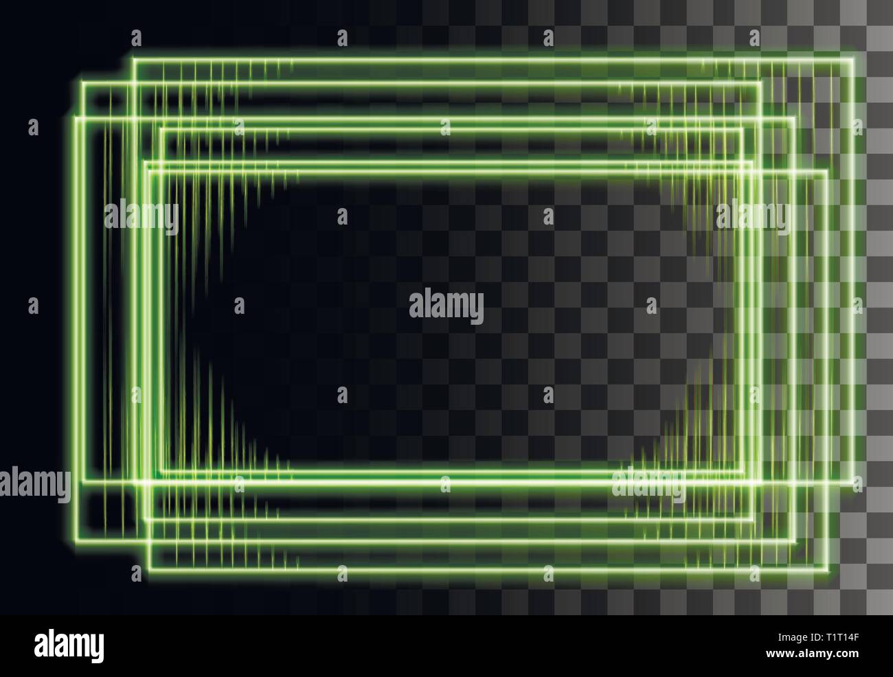 Neon style abstract rectangular frame. Green effect frame. Glittering ...