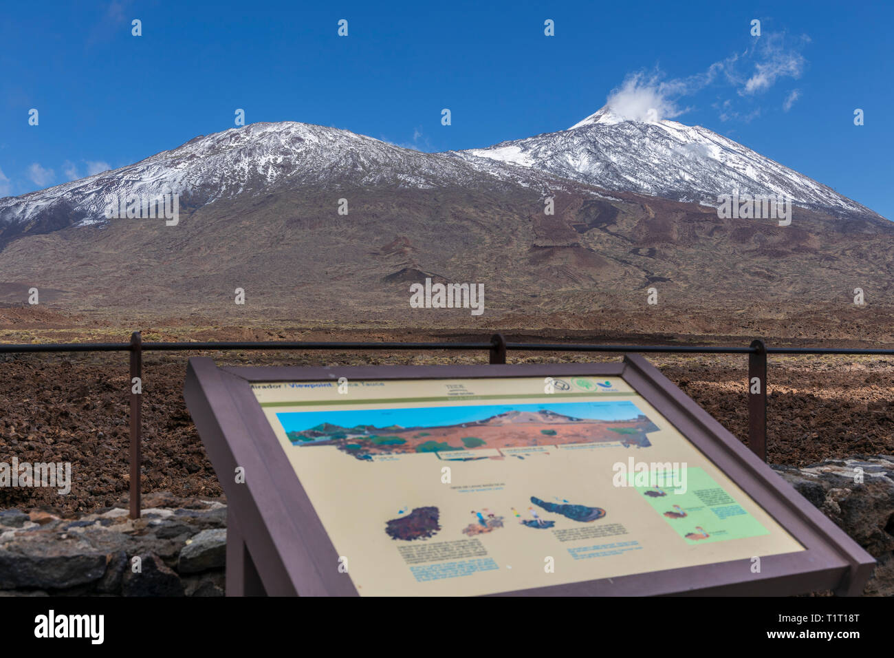 Information panel, sign explaining the eruption history in front of the ...