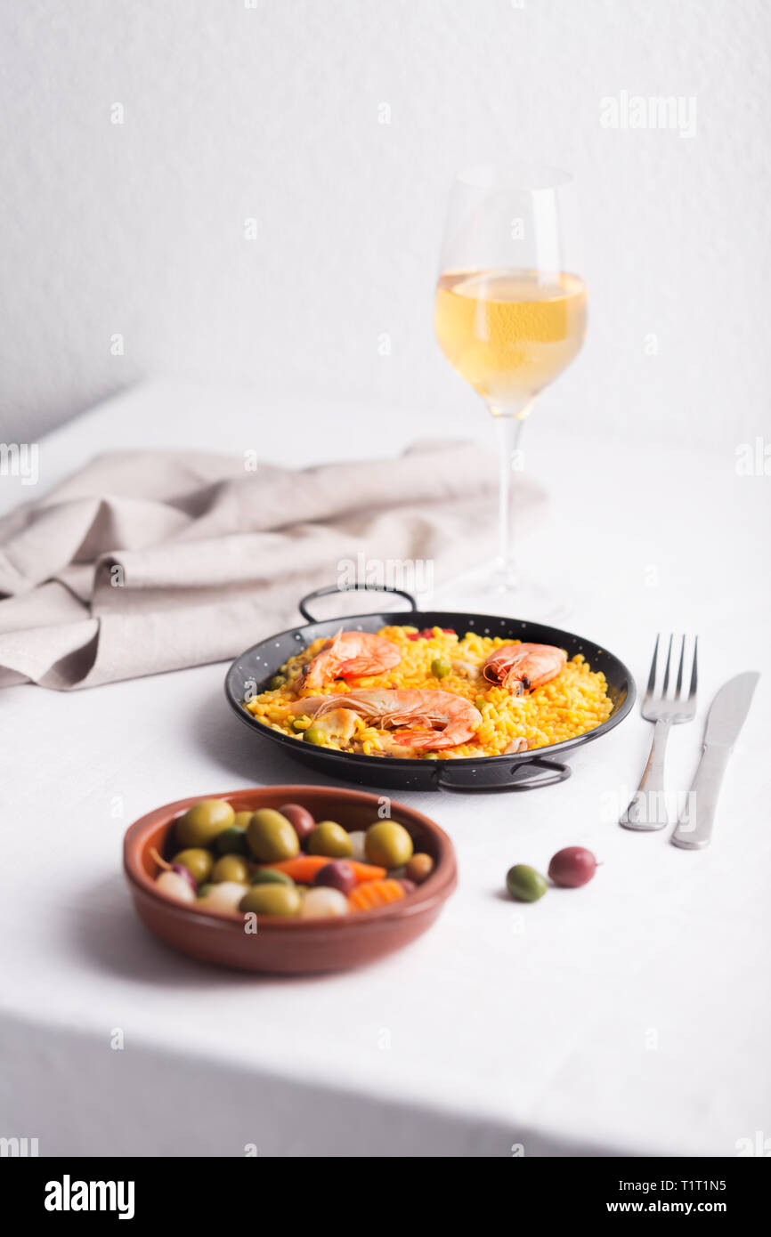 National Spanish Valencian rice dish paella tinted with saffron ...