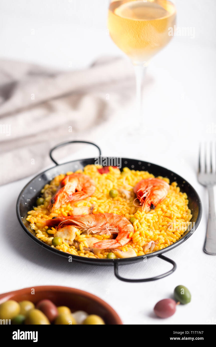 National Spanish Valencian rice dish paella tinted with saffron ...