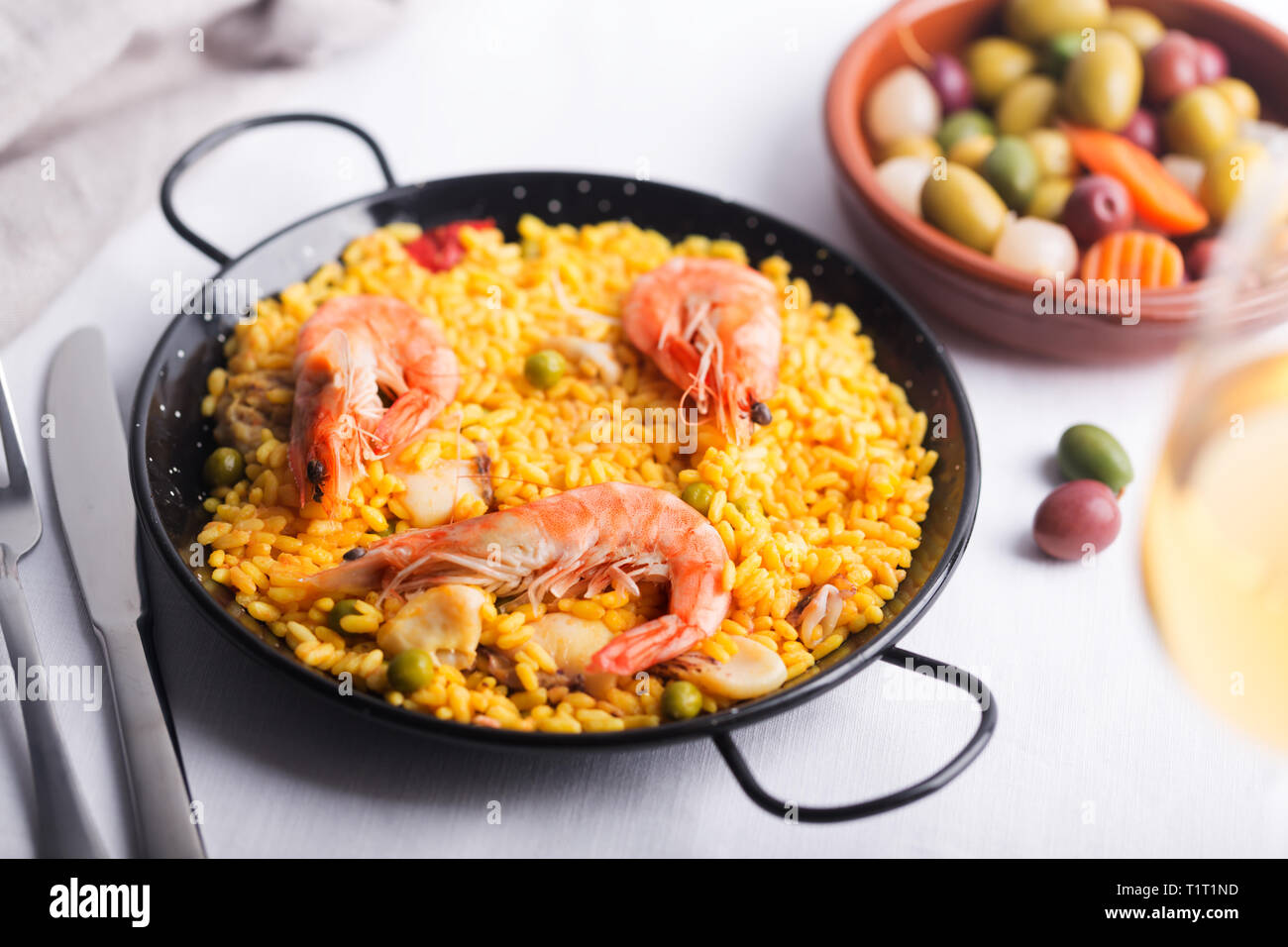 National Spanish Valencian rice dish paella tinted with saffron ...
