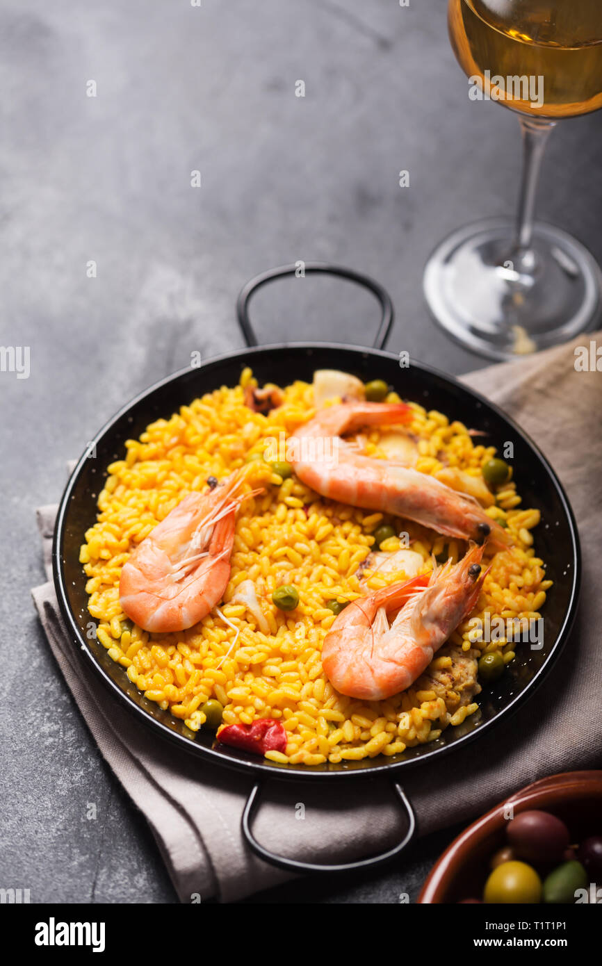 National Spanish Valencian rice dish paella tinted with saffron ...