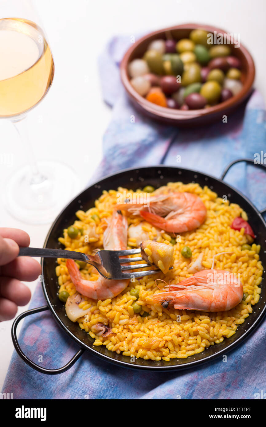 National Spanish Valencian rice dish paella tinted with saffron ...