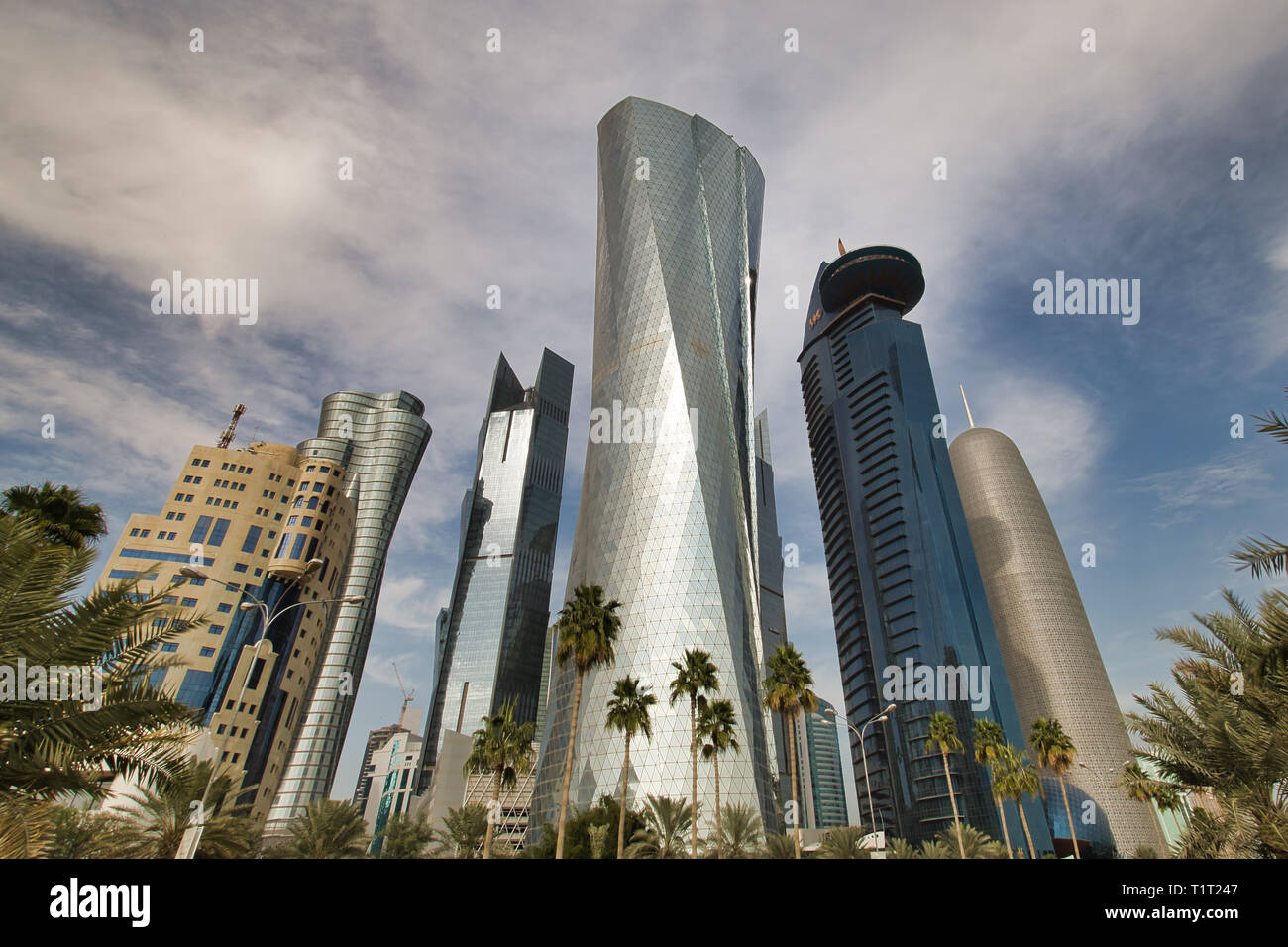 DOHA, QATAR – JANUARY 30, 2014: Office buildings in west-bay Doha Qatar ...