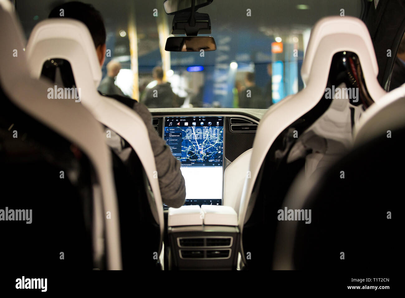 HELSINKI, FINLAND - NOVEMBER 04, 2016: The interior of a Tesla Model X ...