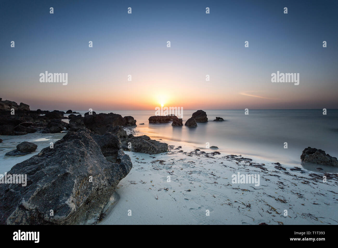 Sunrise in As Salwa Marina Qatar beach near Saudi border Stock Photo ...