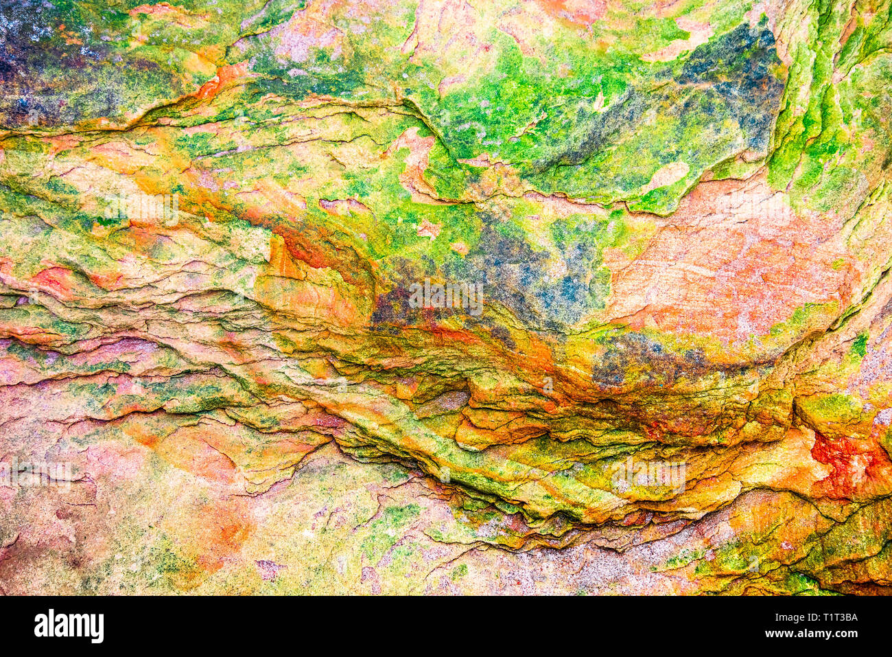 Green, red, orange sediments and minerals, rock formations - a colorful ...