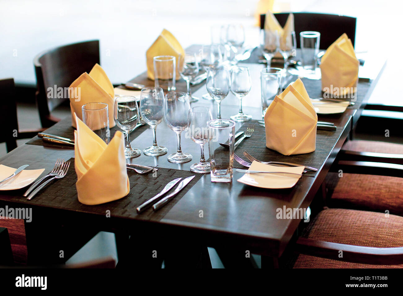 table setting in wedding decoration, Serving table in restaurant with ...