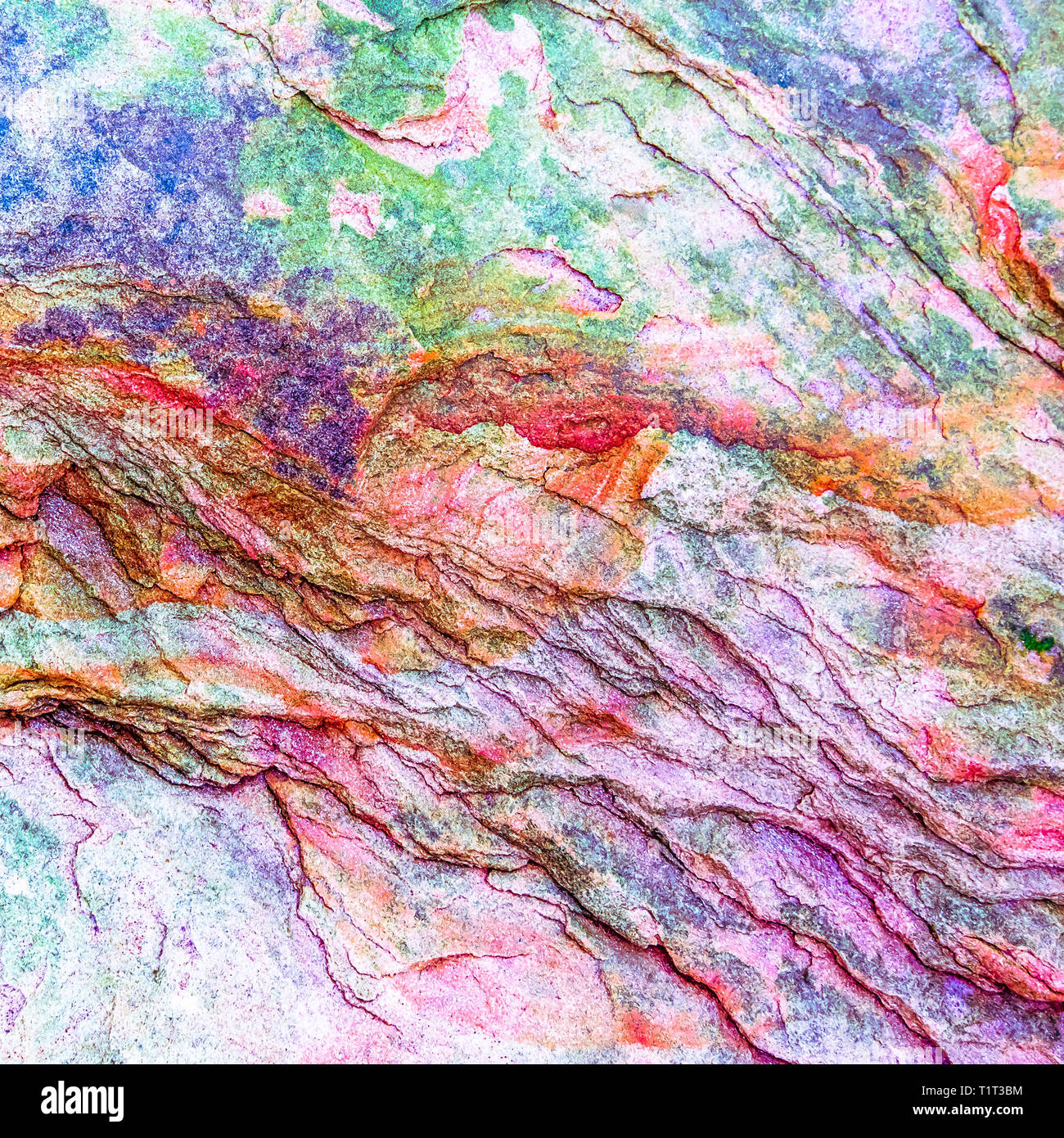 Green, purple, blue sediments and minerals, rock formations - a ...