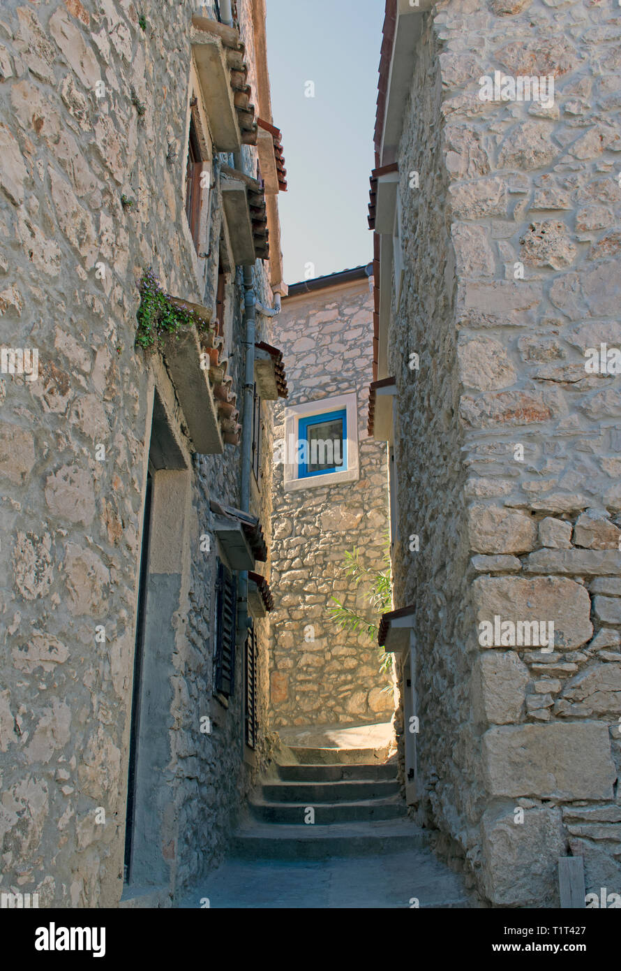 Blue window on a old stone house Stock Photo - Alamy
