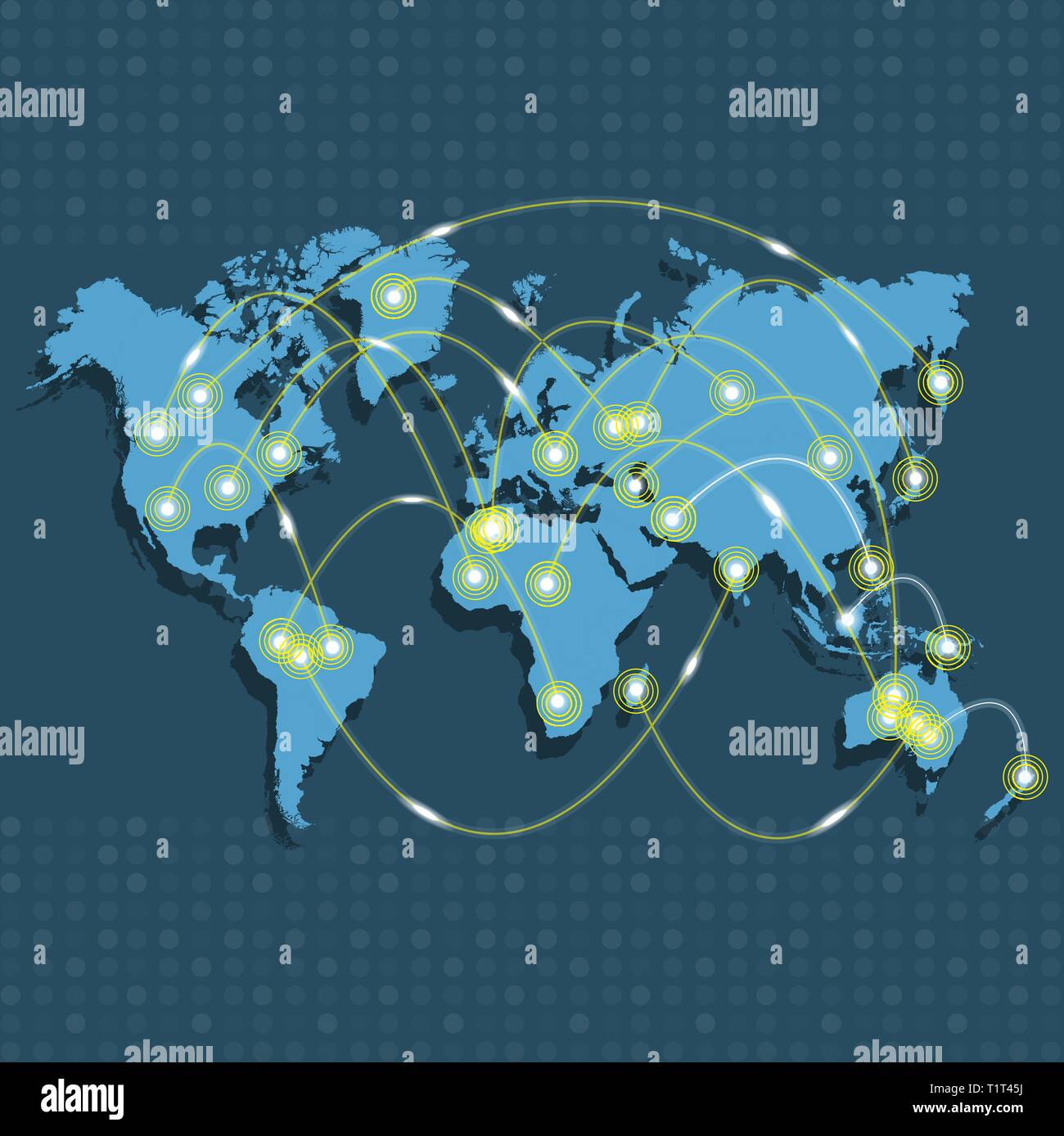 World map with nodes linked by lines. International Logistics or ...