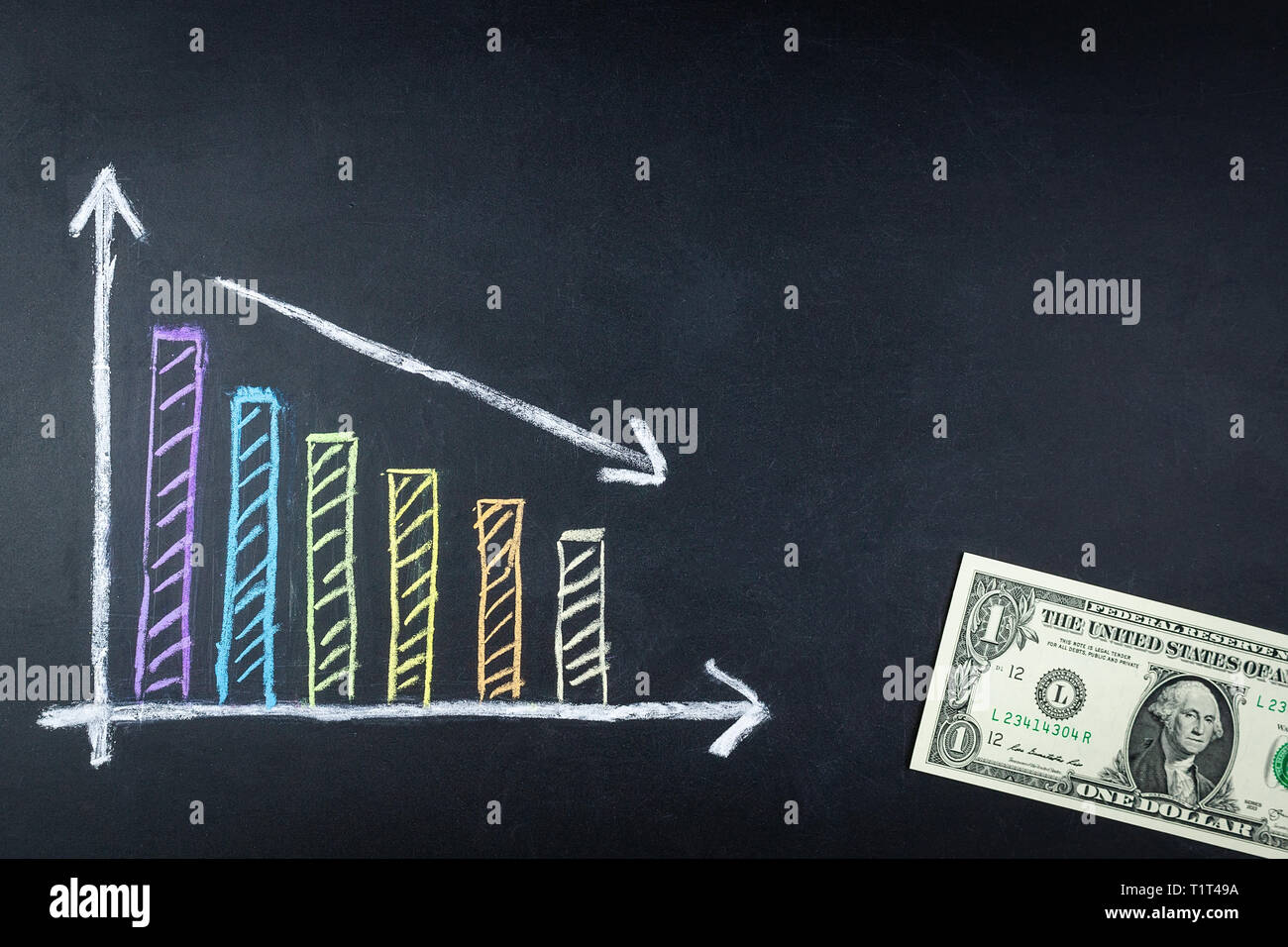 Finance business graph. Declining Line graph drawn with chalk on ...