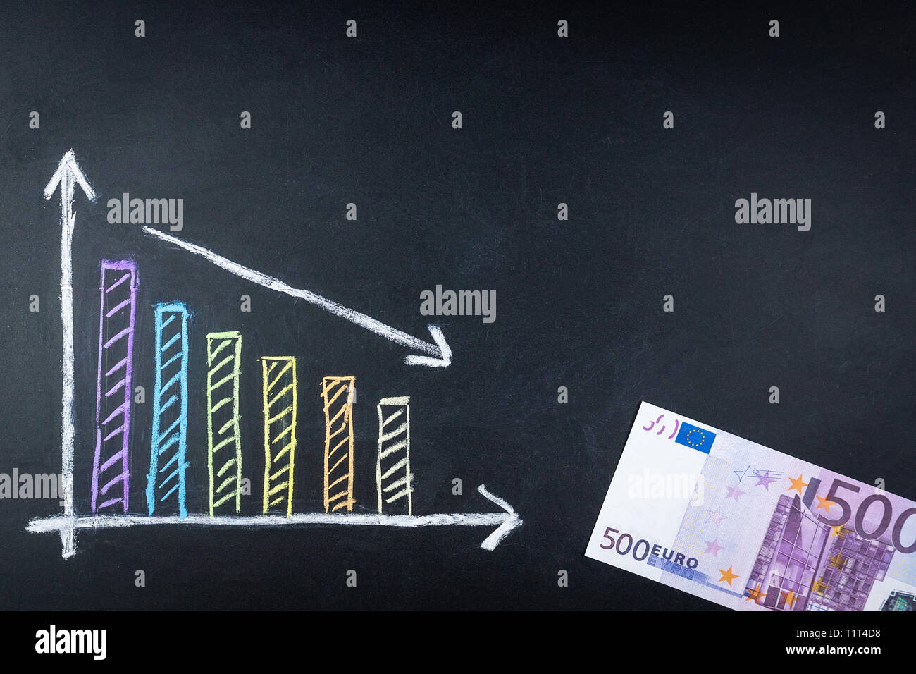 Finance business graph. Declining Line graph drawn with chalk on ...
